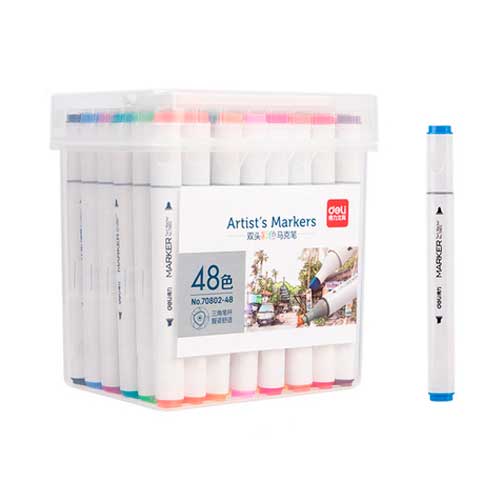 MARCADORES DOBLE PUNTA DELI ARTISTS MARKERS VALIJA X 48 UNID ...