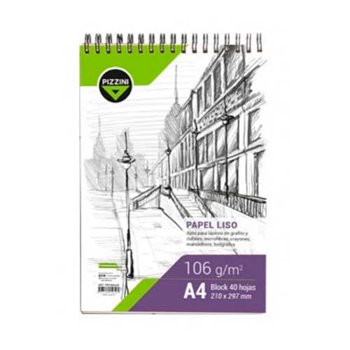 BLOCK ESPIRAL PARA DIBUJO PIZZINI T/A4 106 GRS.40 HJS.LISAS - Distribuidora Dique